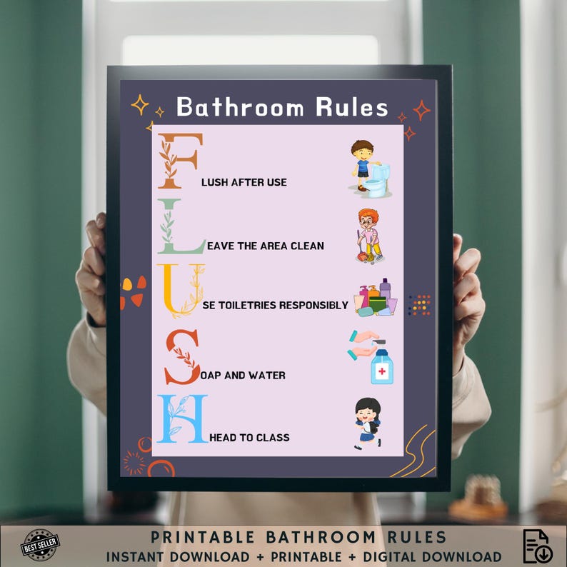 Bathroom Rules Anchor Chart, Classroom Bathroom Poster, Kid Bathroom ...