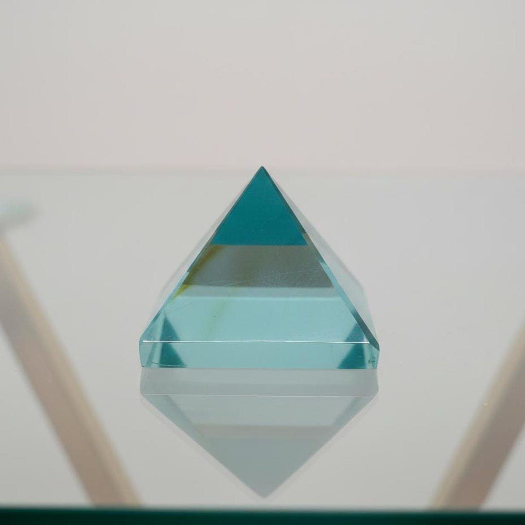 Sky Blue Glass Pyramid, Polished Geometric Home Decor Accent for ...