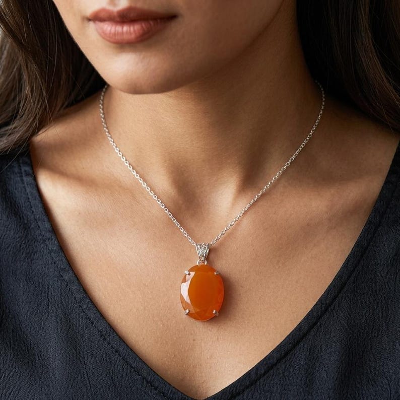 Buy Oval Orange Opal Pendant Necklace 90-100CT Large Faceted Gemstone ...