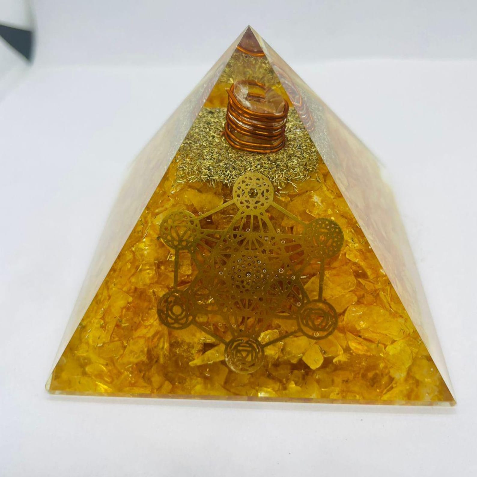 Buy Yellow Crystal Energy Pyramid | Handmade Orgone Pyramid With Copper ...