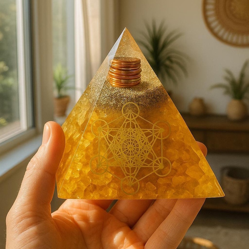 Buy Yellow Crystal Energy Pyramid | Handmade Orgone Pyramid With Copper ...