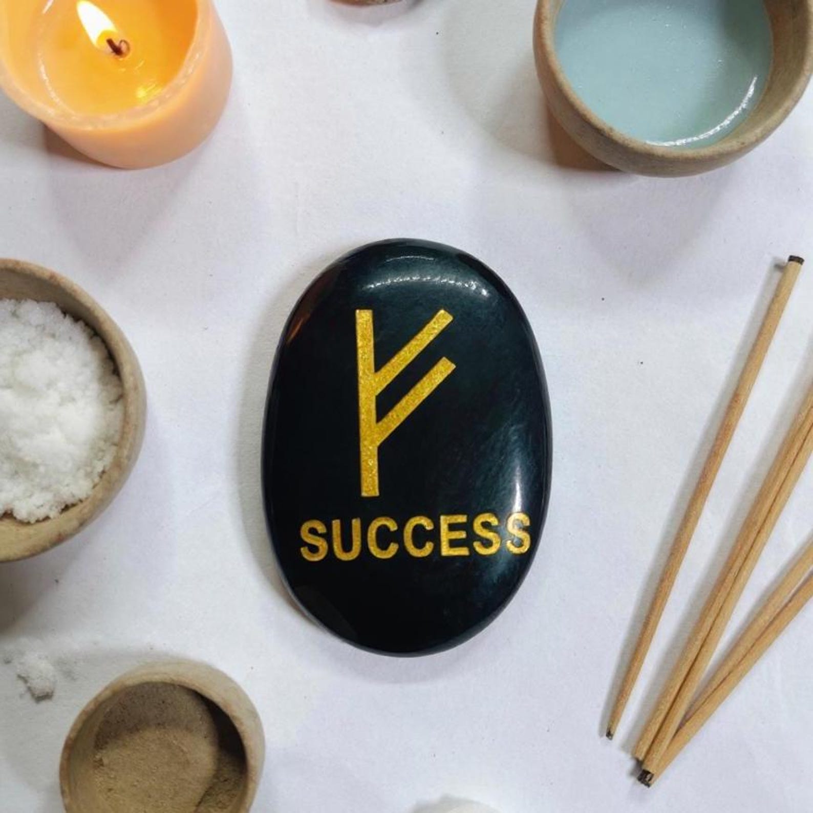 Black Agate Palm Stone “success” Engraved, Smooth Worry Stone for ...