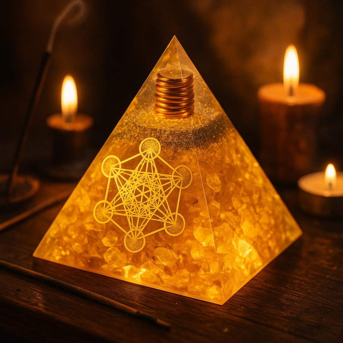 Buy Yellow Crystal Energy Pyramid | Handmade Orgone Pyramid With Copper ...