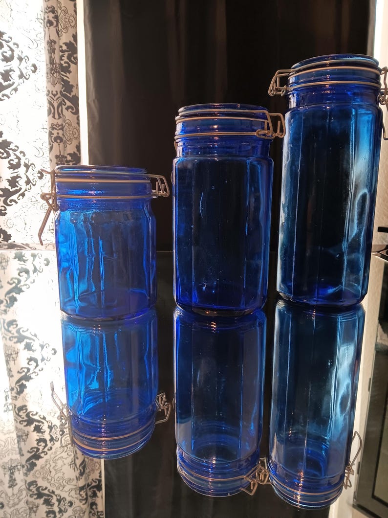 Vintage Cobalt Blue Storage Canister Set - Etsy
