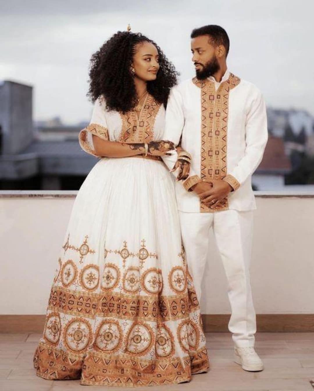 Ethiopian & Eritrean Couple Outfit Set | Habesha Kemis and Men’s ...