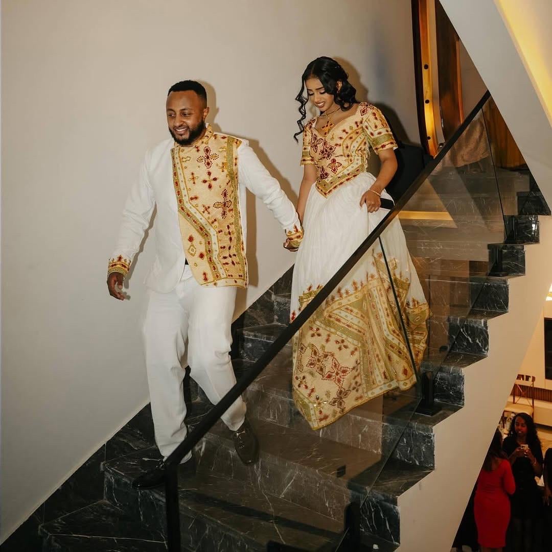 Ethiopian & Eritrean Couple Outfit Set | Habesha Kemis and Men’s ...