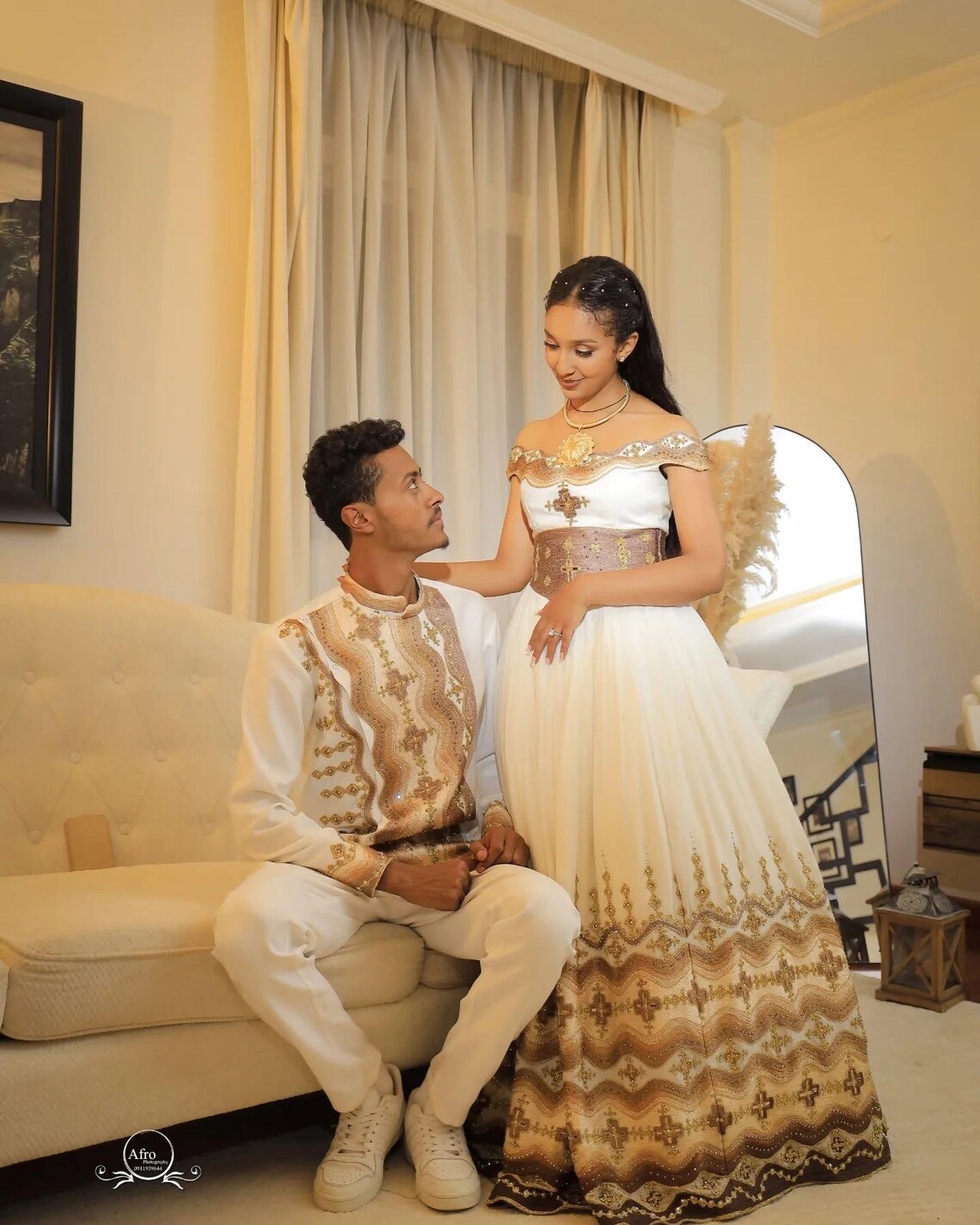 Ethiopian & Eritrean Couple Outfit Set | Habesha Kemis and Men’s ...