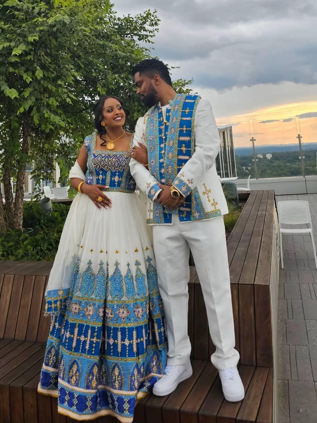 Ethiopian & Eritrean Couple Outfit Set | Habesha Kemis and Men’s ...