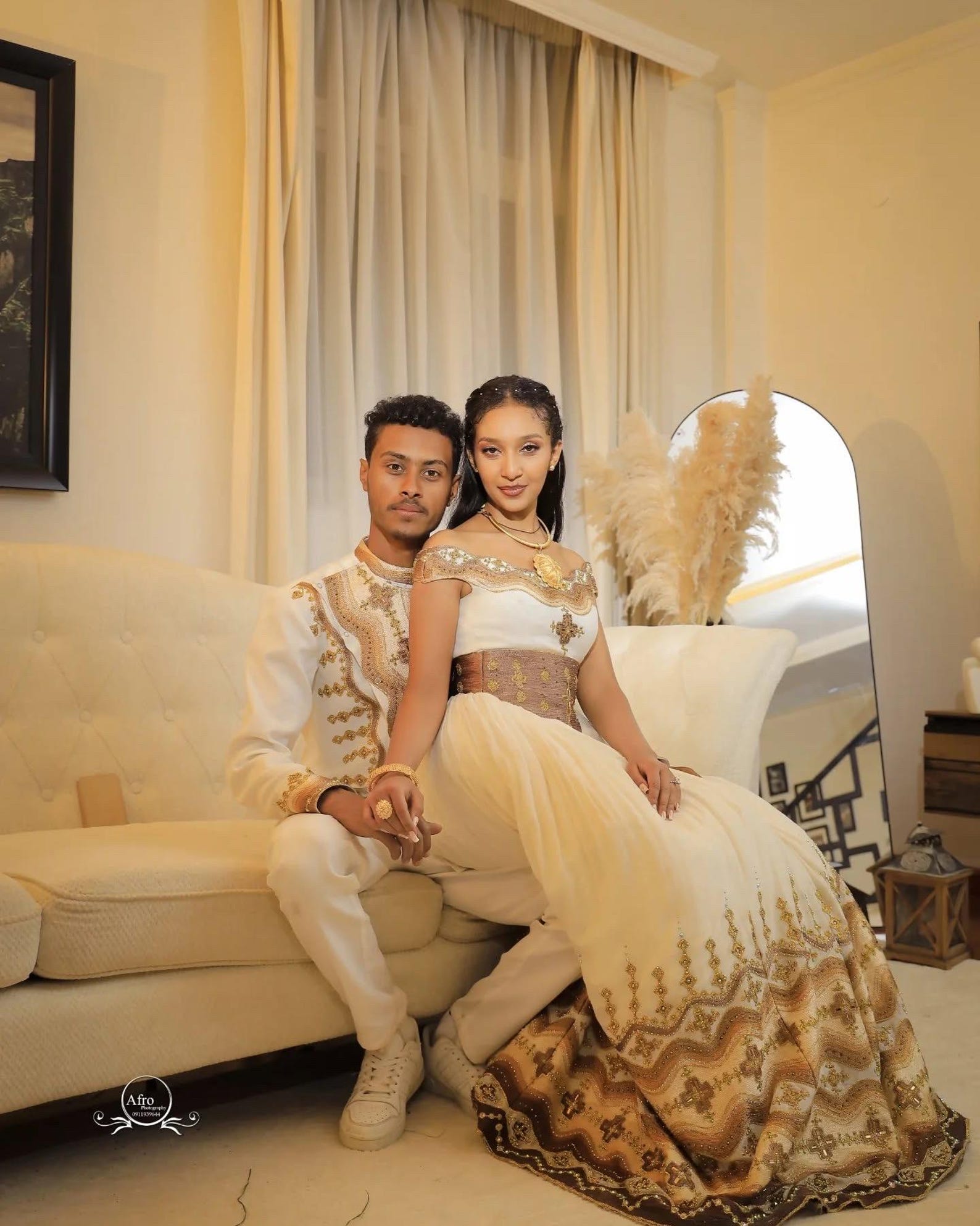 Ethiopian & Eritrean Couple Outfit Set | Habesha Kemis and Men’s ...