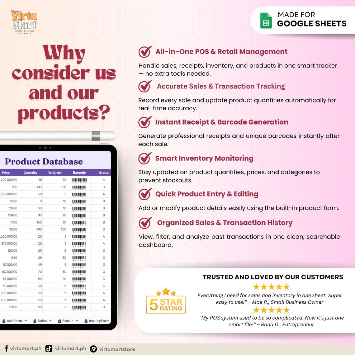 Smart Point of Sale and Product Management Tracker | Google Sheets POS ...