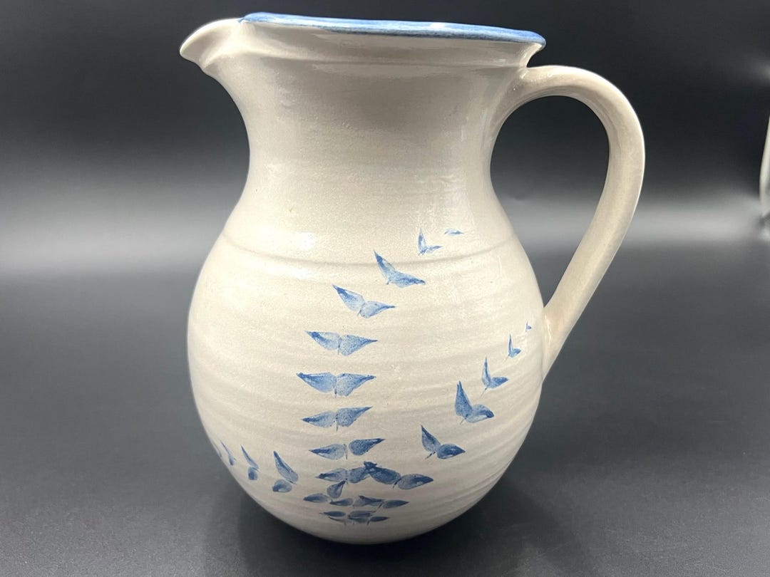 Red Wing Stoneware Pitcher, Blue Leaf Design - Etsy