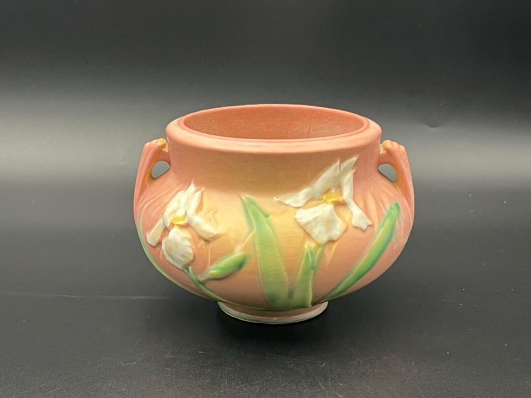 Roseville Iris Pottery Vase, Pink Stoneware Collectible - Etsy