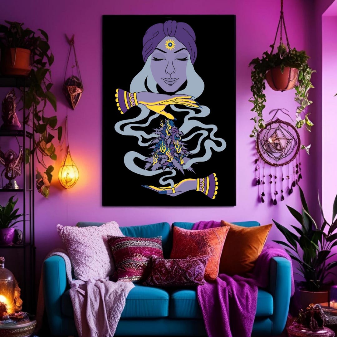 Spiritual Cannabis Art, Marijuana Goddess Poster, Trippy Weed Print ...