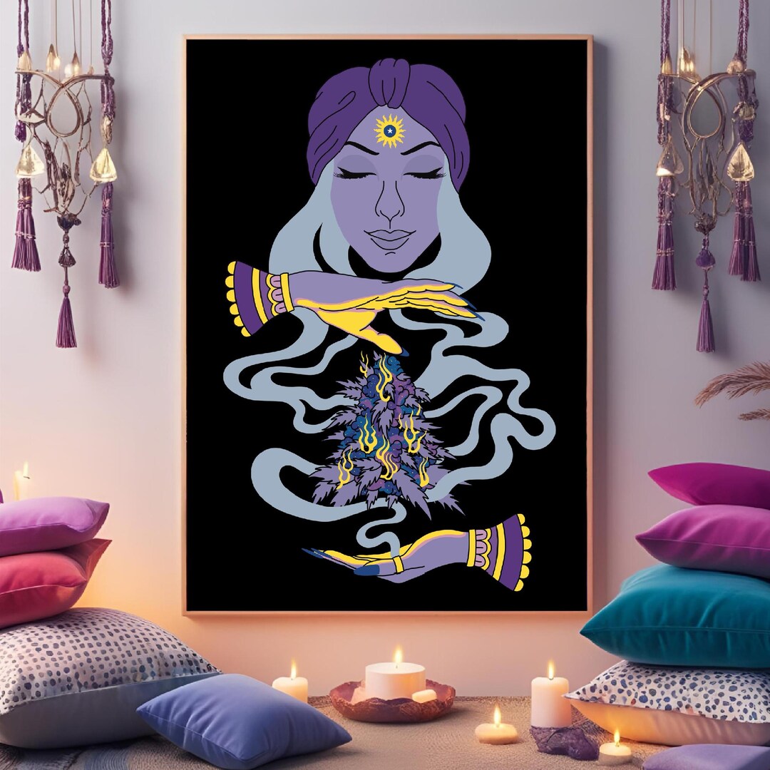 Spiritual Marijuana Art, Cannabis Goddess Poster, Psychedelic Wall ...