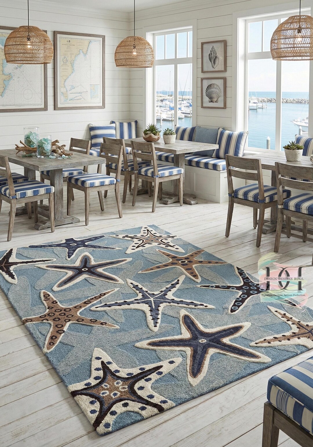 Hand Tufted Starfish Area Rug - Modern Coastal Carpet - Nautical ...