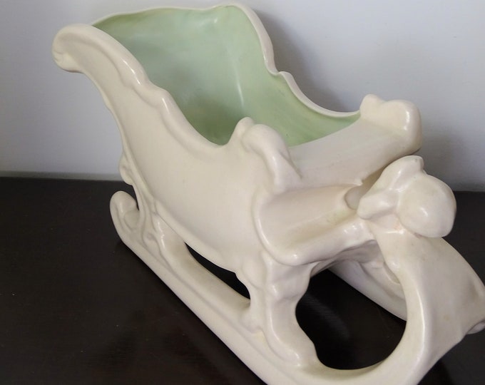 Extra Large White Sleigh, Heavy Weight Ceramic Santa Sled Centerpiece ...