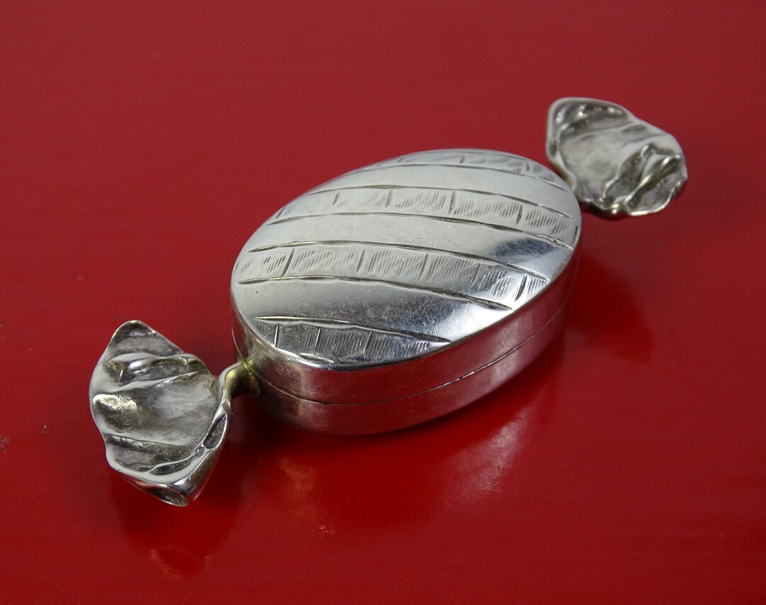 Vintage Sterling Silver Pill Box, Metal Candy Wrapper Small Storage ...