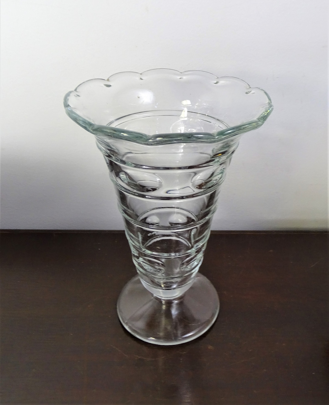 Vintage Art Deco Large Tall Clear Glass Flower Vase, Wide Rim Fluted ...