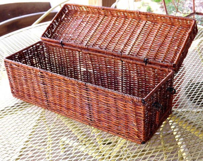 Wicker Basket, Long Narrow Rectangle Hinged Lidded Wicker Trunk With ...