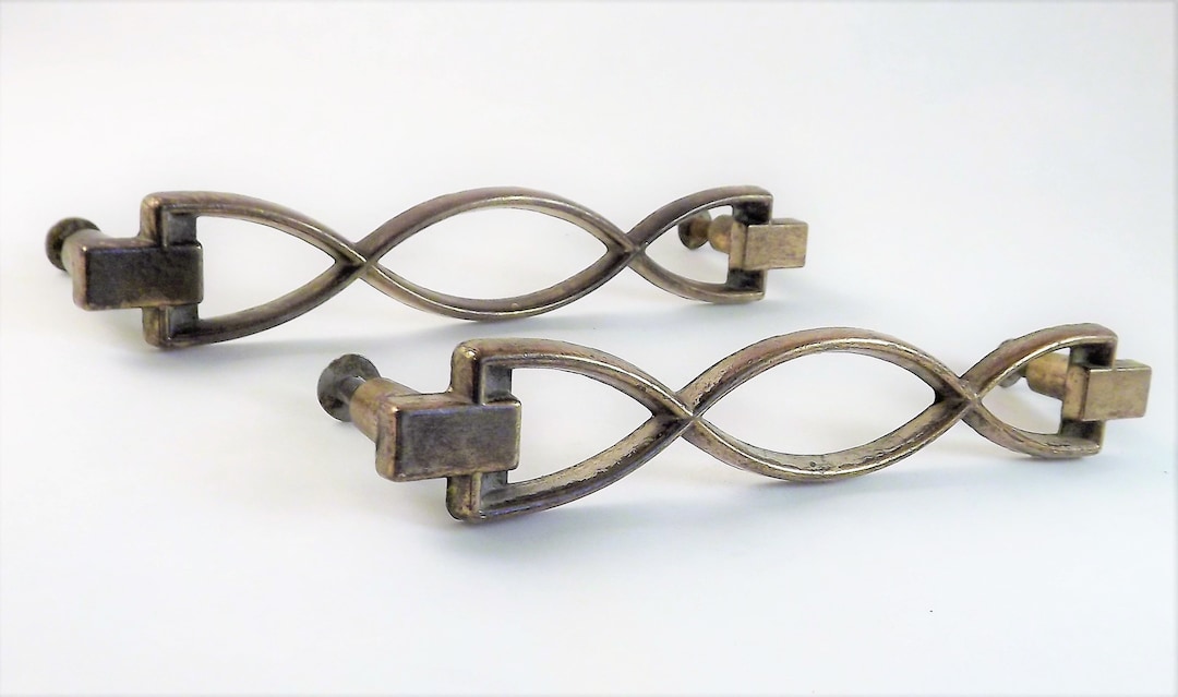 Set of 2 Large Bronze Gold Twisted Metal Long Drawer Pull Handles ...