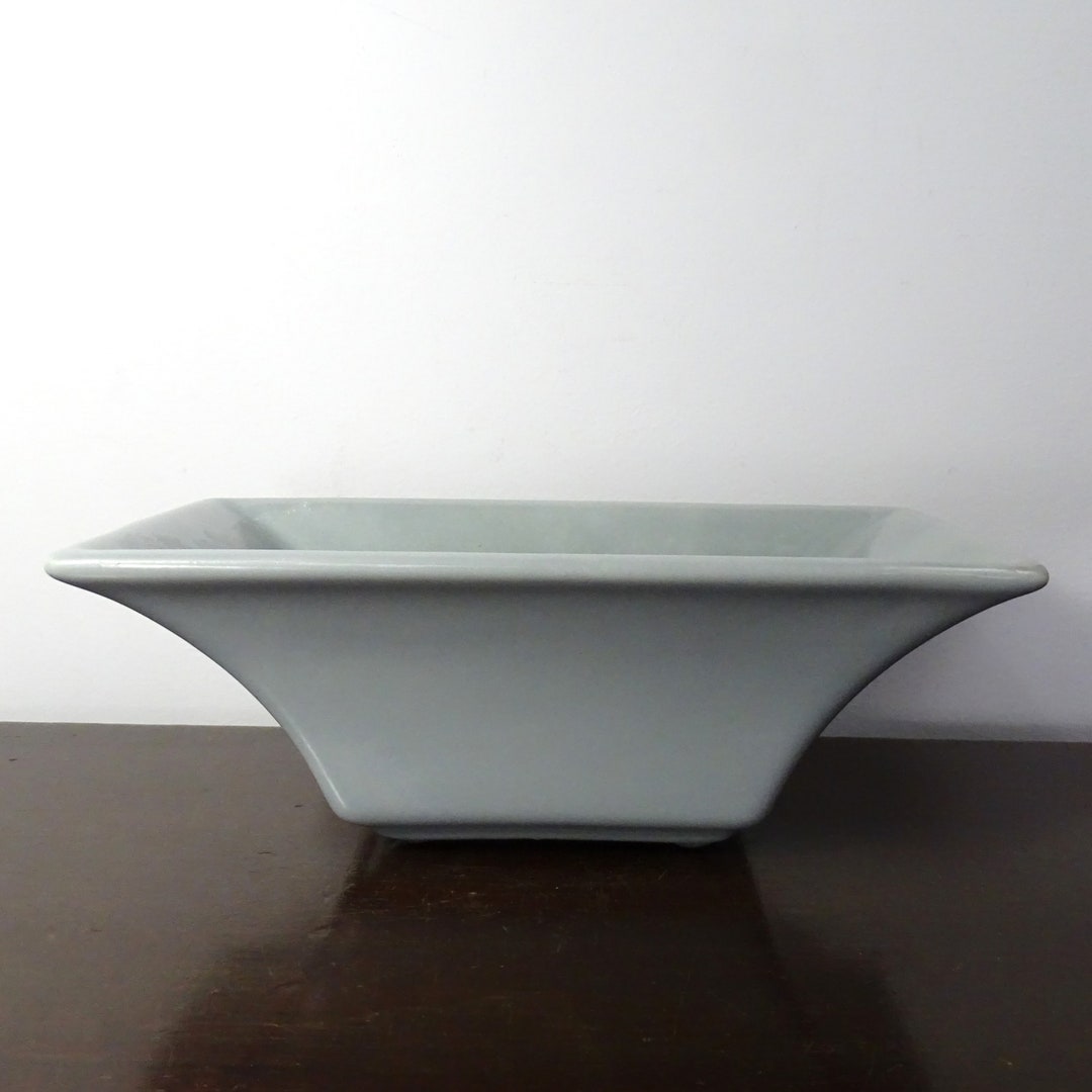 Vintage Rectangle Ceramic Planter Pot, Glazed Gray Modern Flared Sides ...