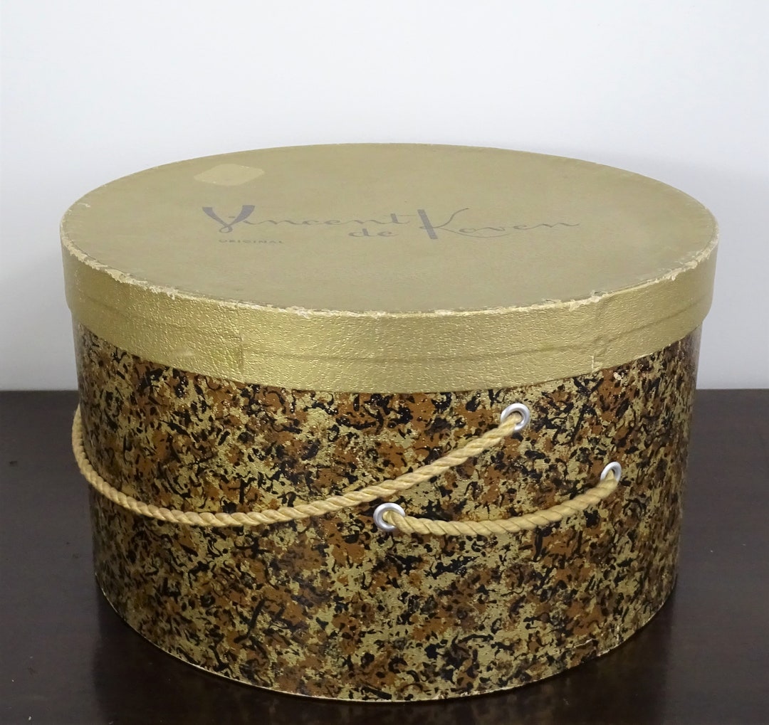 Vintage Large Animal Print Leopard Hat Box, Black and Gold Storage Box ...