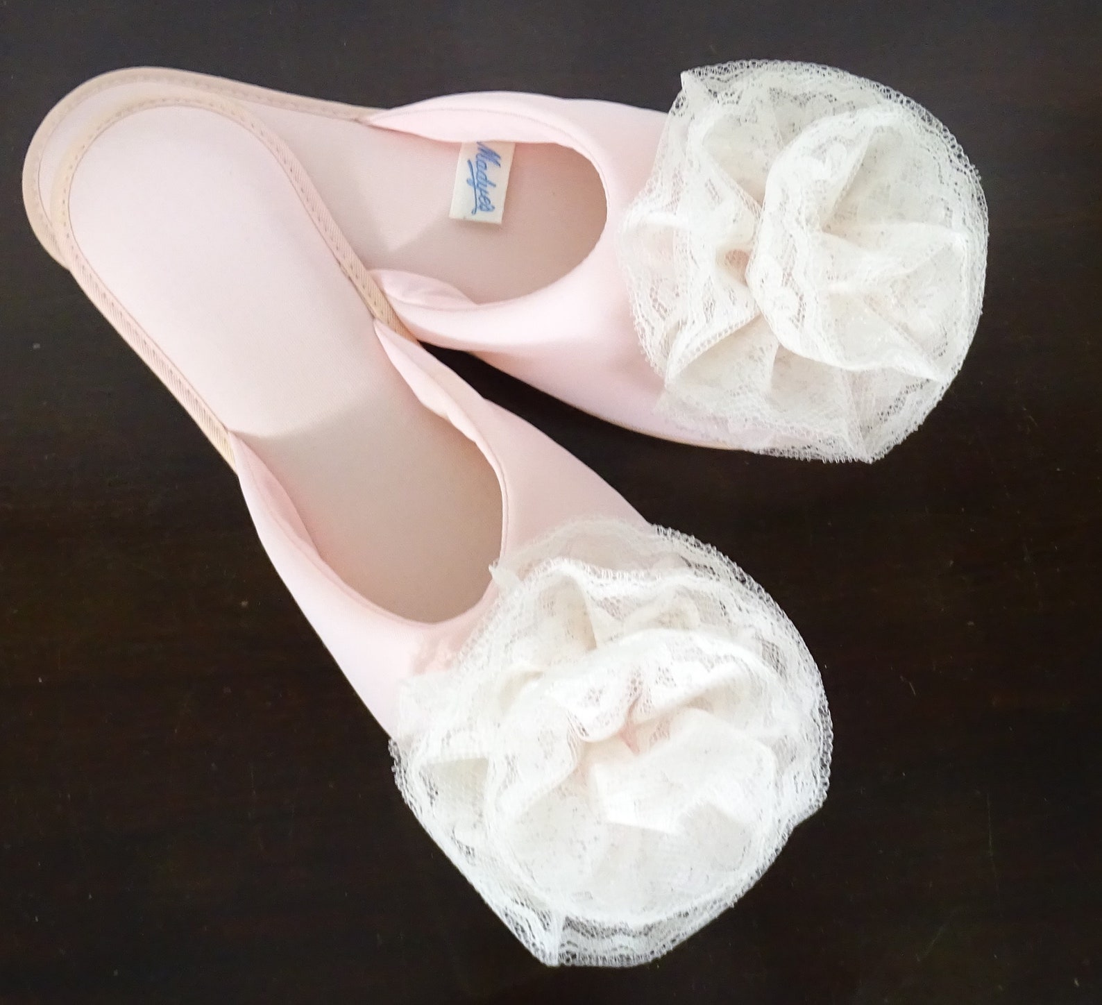 1950s Women Pink Satin Lace Slippers Open Toe Slip On Bedroom Etsy