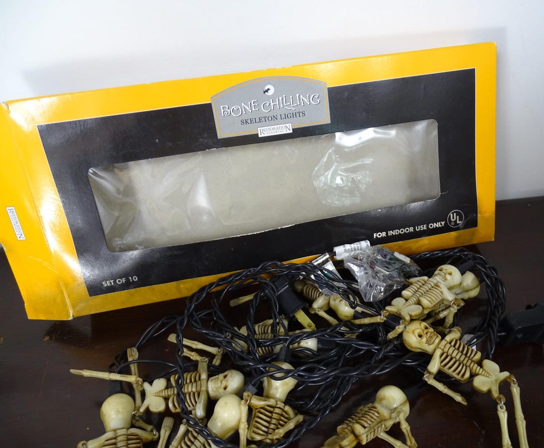 Halloween Skeleton String of Lights, Vintage Restoration Hardware Bone ...