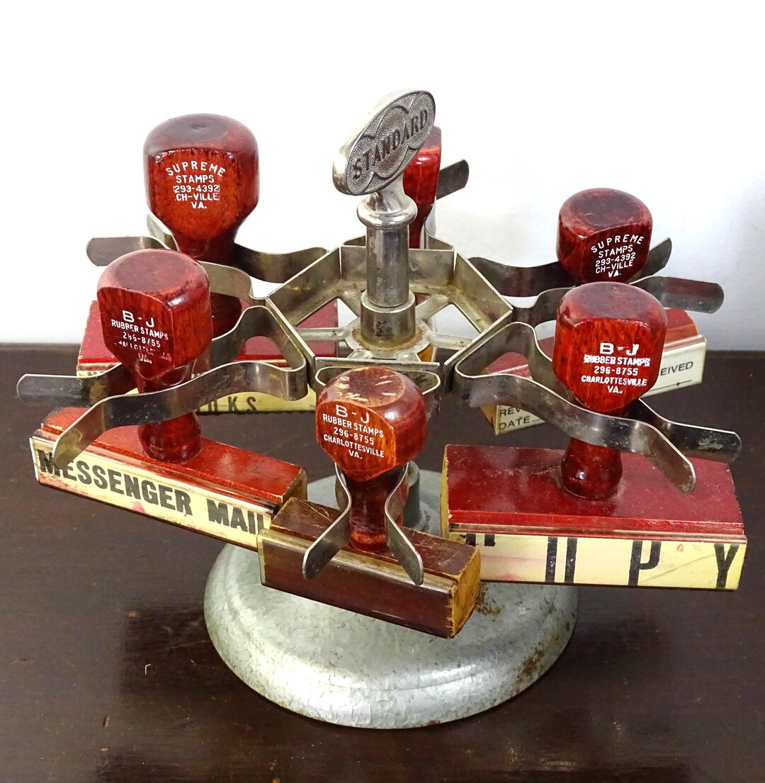Wooden Handle Vintage Rubber Office Hand Stamp and Metal Standard ...