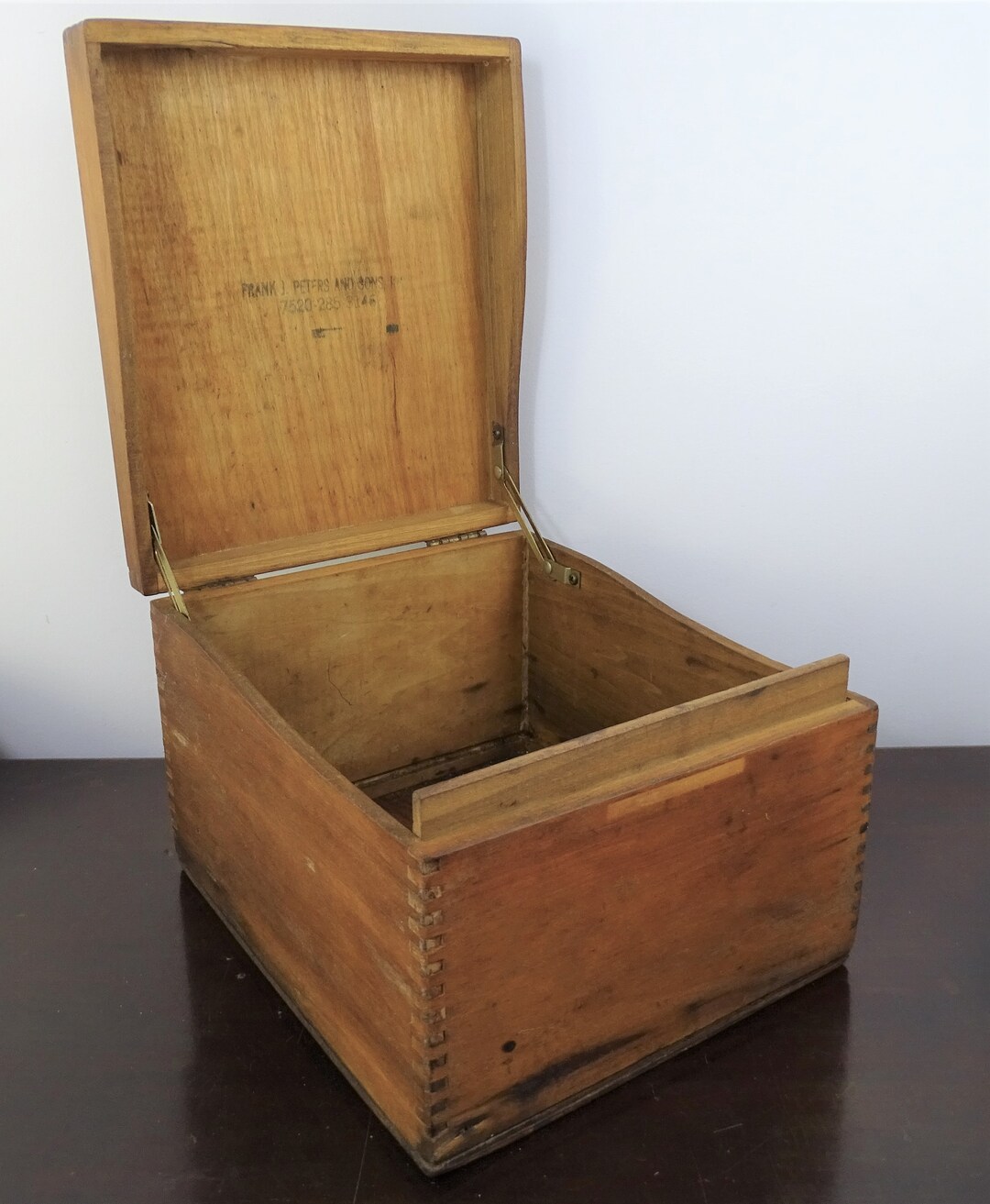 Vintage Wooden Box, Dovetail Edge Joints, Wood Hinged Storage Container ...