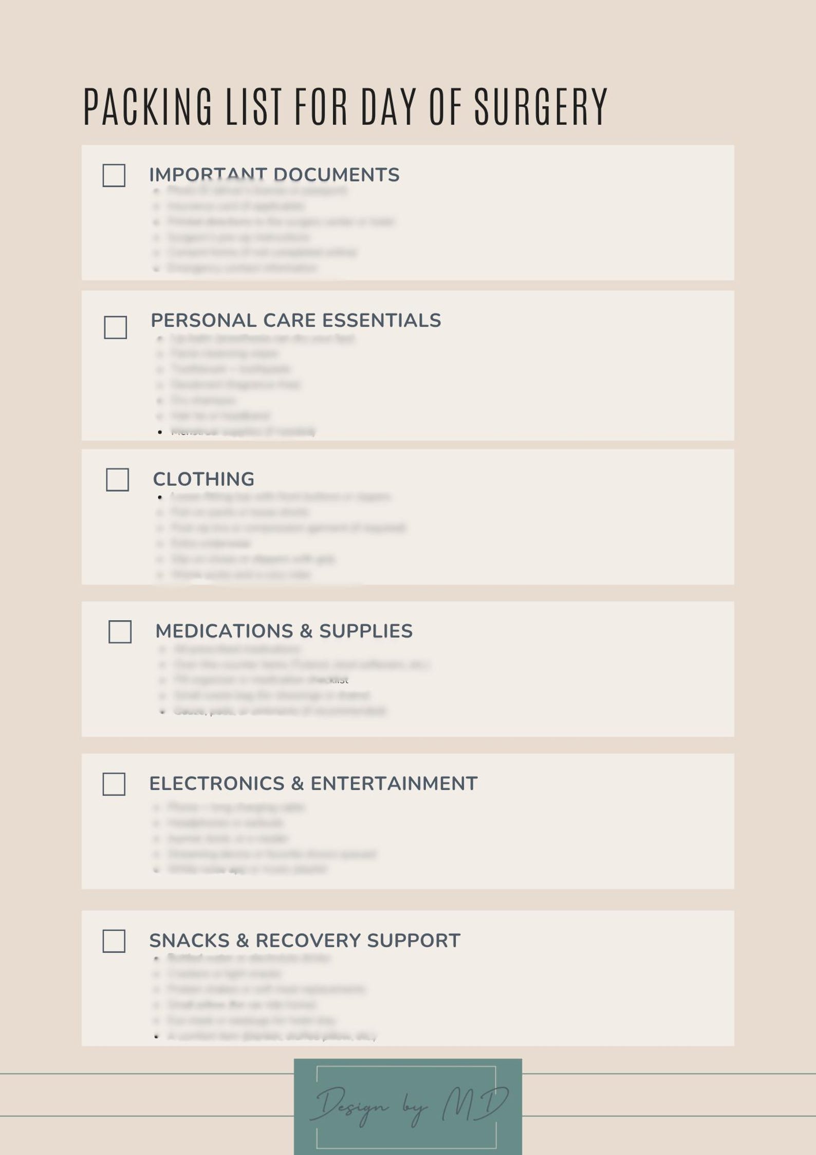 Surgery Packing List - Etsy
