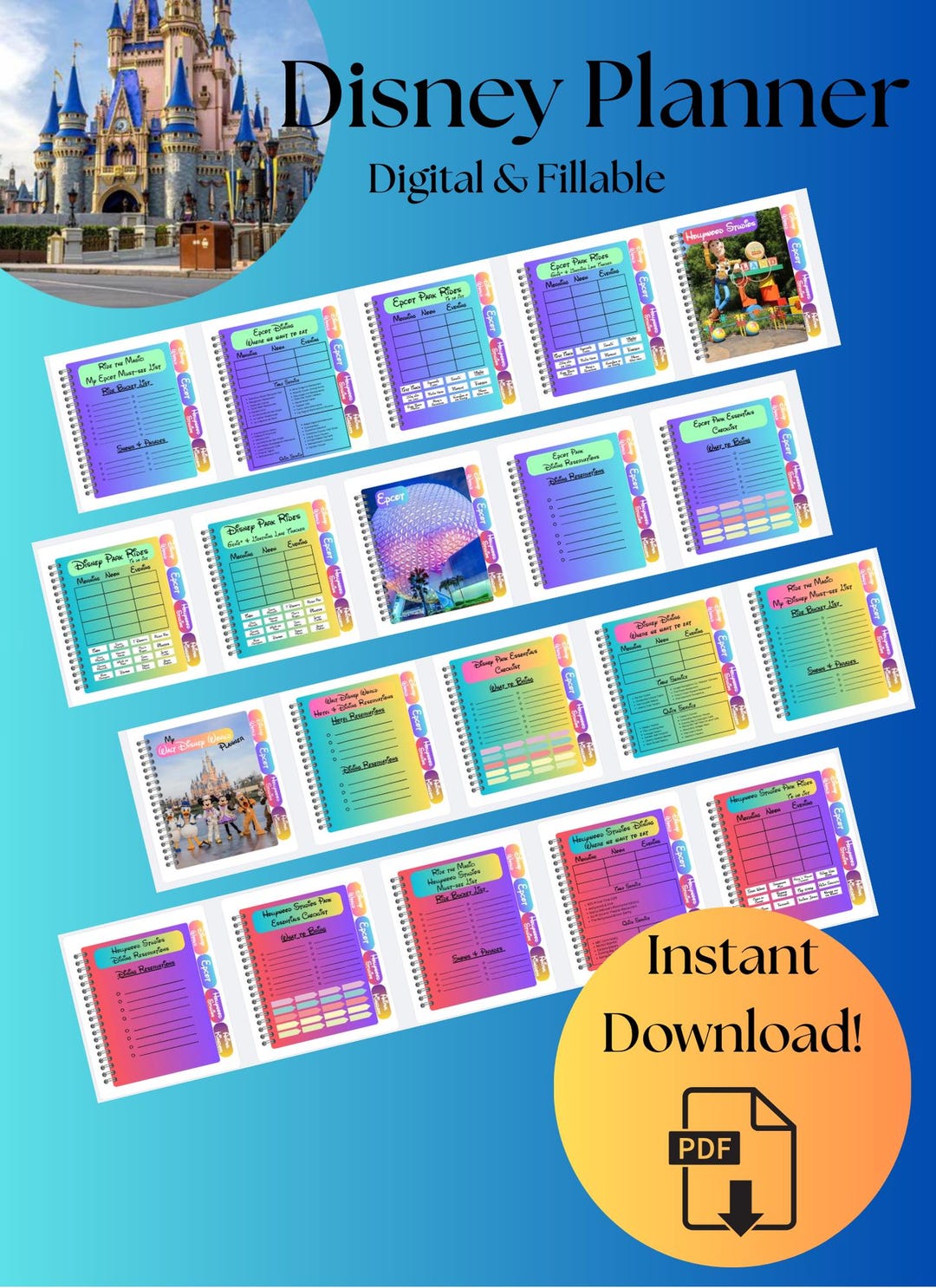 Disney World Digital Planner - 28 Fillable & Hyperlinked Pages Includes ...