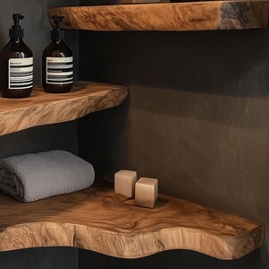 Live Edge Corner Shelves, Solid Wood Floating Bathroom Shelf, Handmade ...