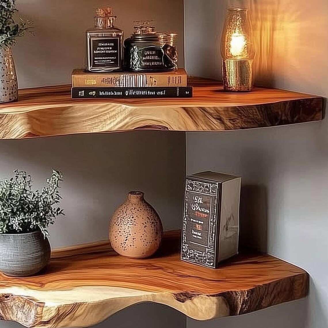 Live Edge Corner Shelf: Rustic Wood Floating Wall Decor - Etsy