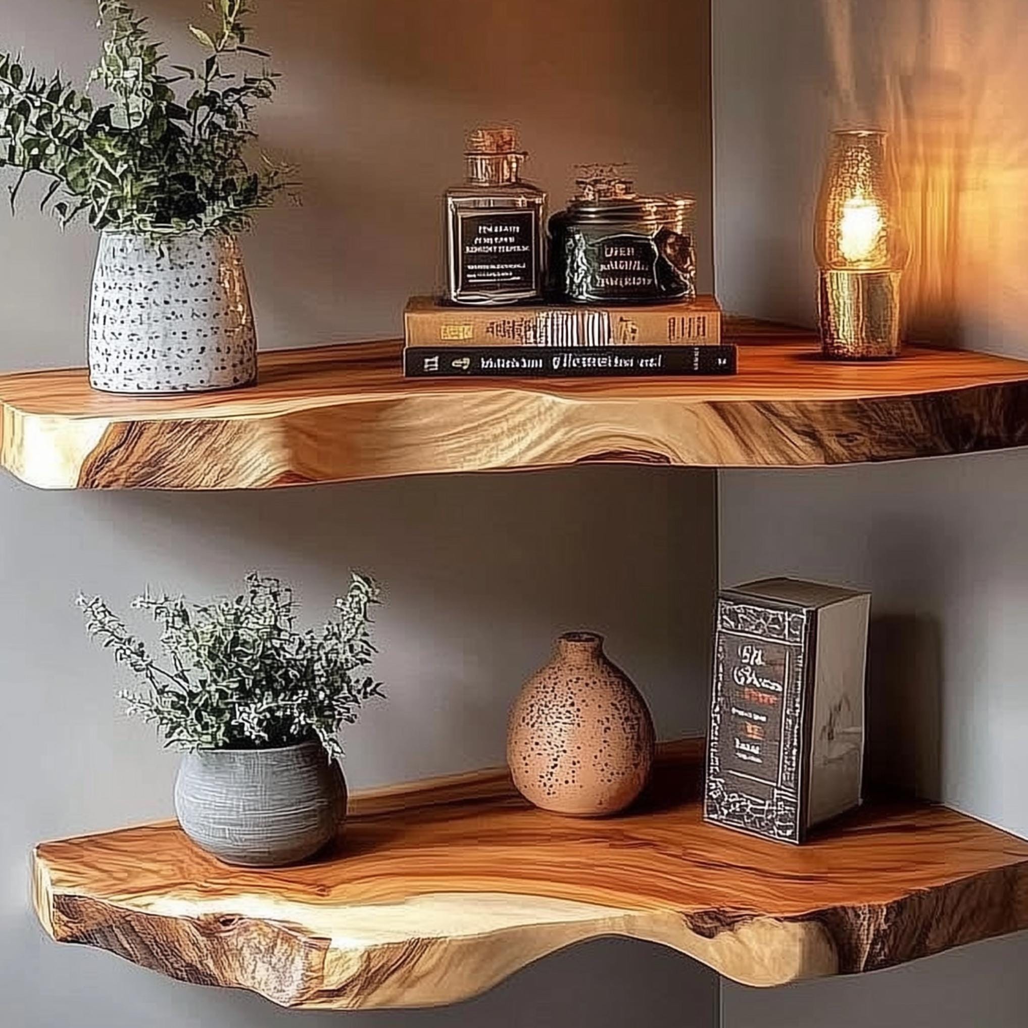 Live Edge Corner Shelf: Rustic Wood Floating Wall Decor - Etsy