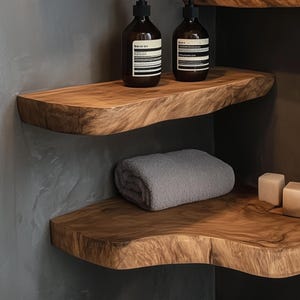 Live Edge Corner Shelves, Solid Wood Floating Bathroom Shelf, Handmade ...