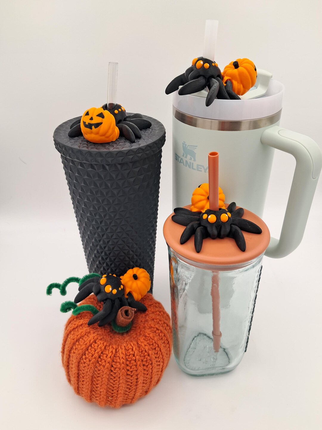3D Printed Jack O’lantern Spider Straw Topper | Halloween Cup Accessory ...