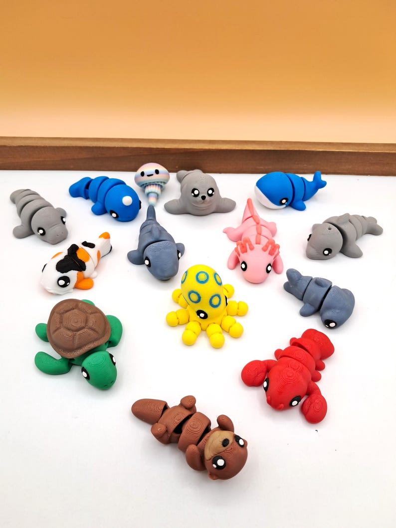 3D Printed Articulated Sea Animals – Ocean Fidget Toys Set – Octopus ...