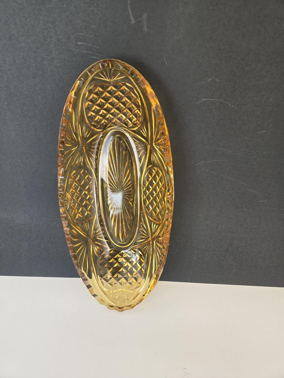Vintage Amber-colored Pressed Glass Dish - Etsy
