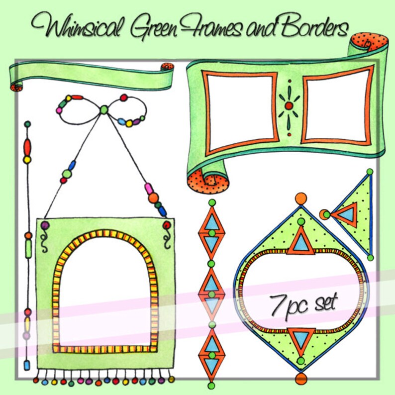 Whimsical Green Frames and Borders Downloadable Clip Art - Personal and ...