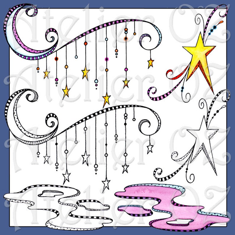Zentangle Inspired Halloween Night Sky, 3 Line Art/digital Stamps and ...