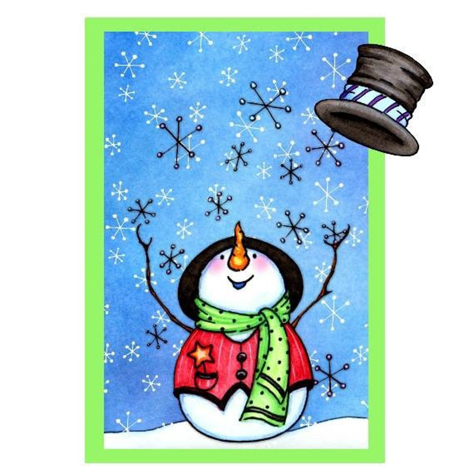Falling Snow Snowman Digital Stamp and Hand Painted Version - Personal ...