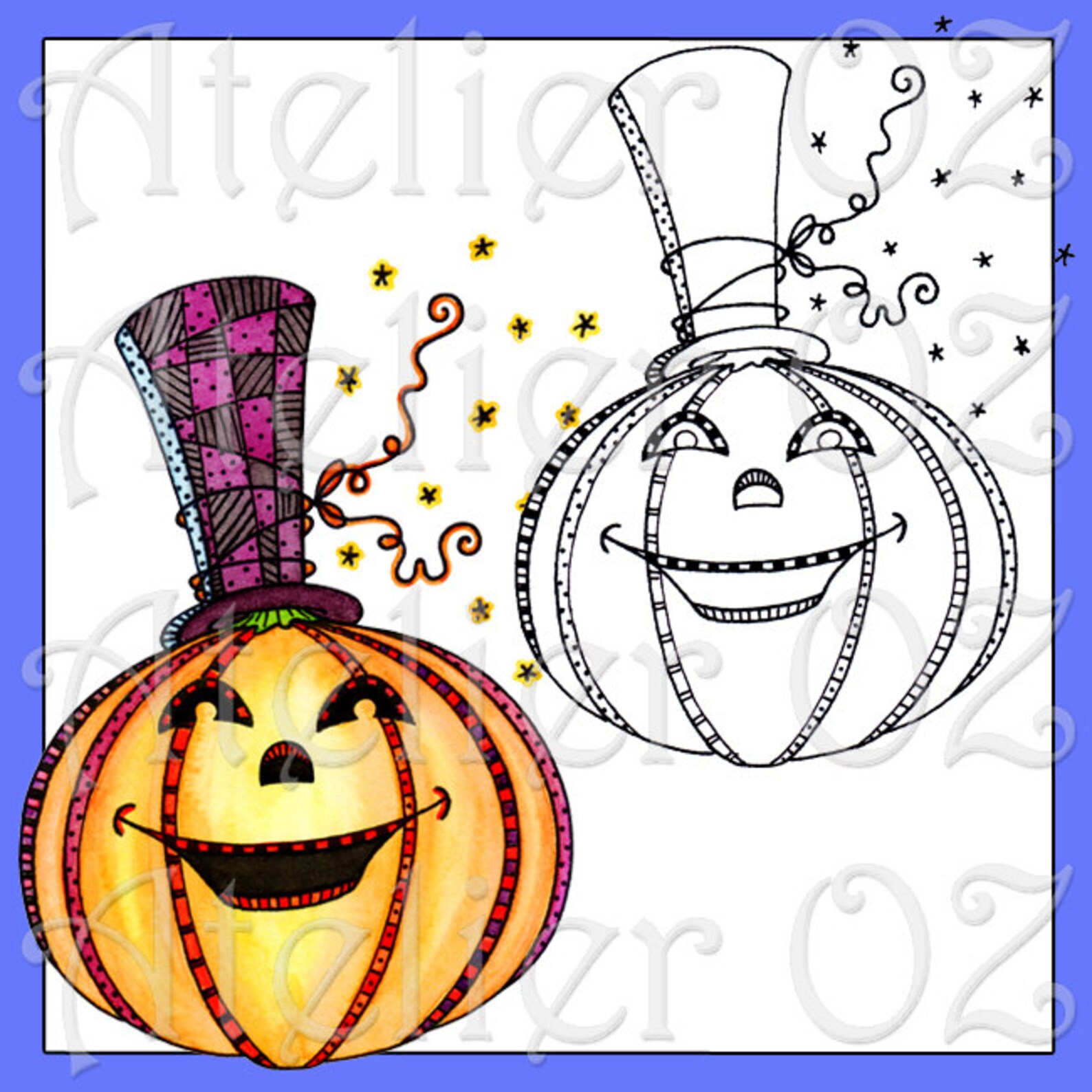 Zentangle Jack-o-lantern Digital Stamp and Matching Clip Art - Personal ...