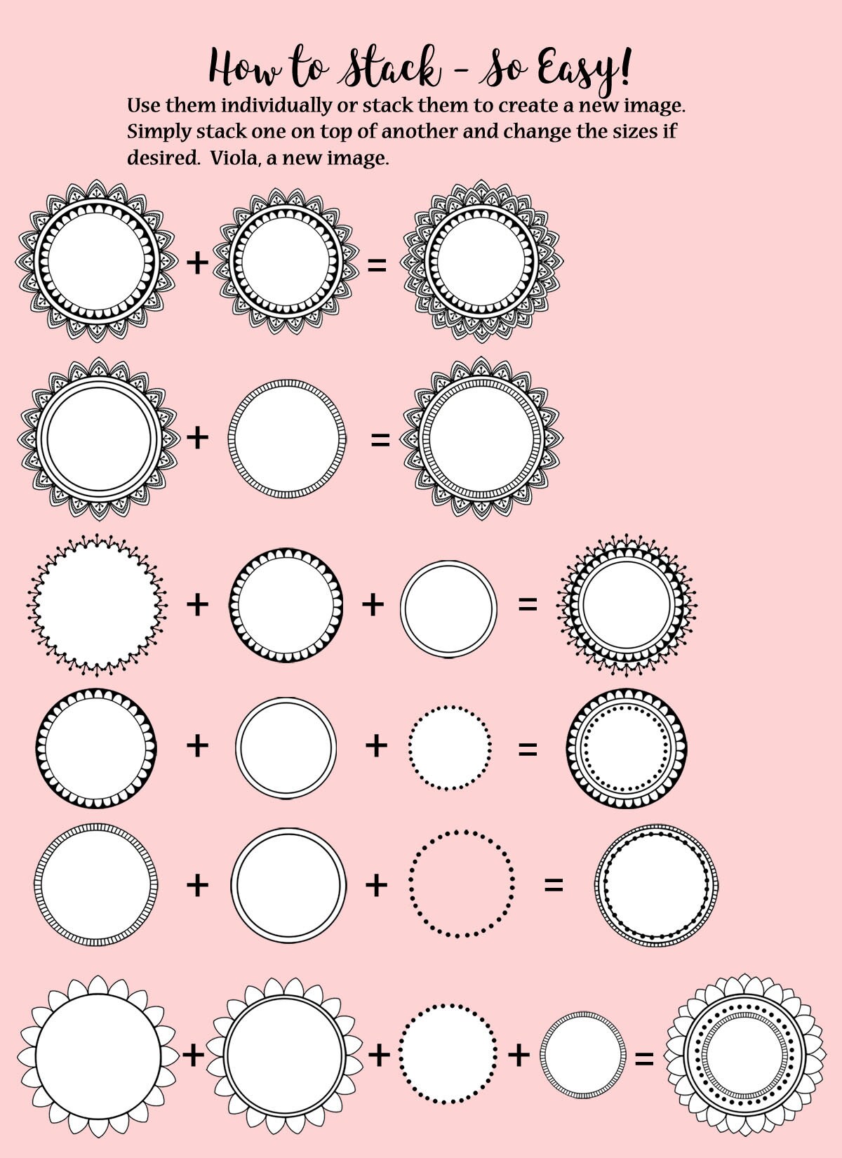 Funflower Stackable Round Doodle Frames 46 Piece Set - Personal and ...