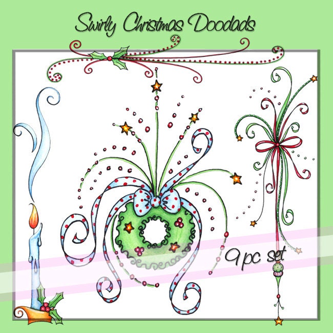 Swirly Christmas Doodads Downloadable Clip Art Personal and | Etsy