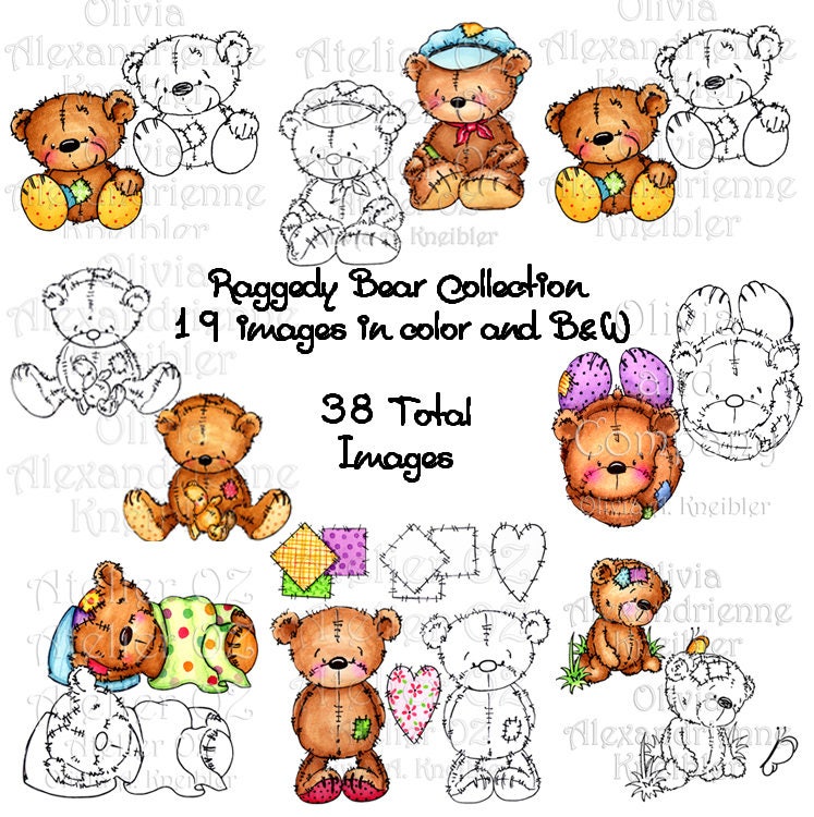 SALE Half Price Raggedy Bear Bundle Digital Stamp/coloring Page and ...