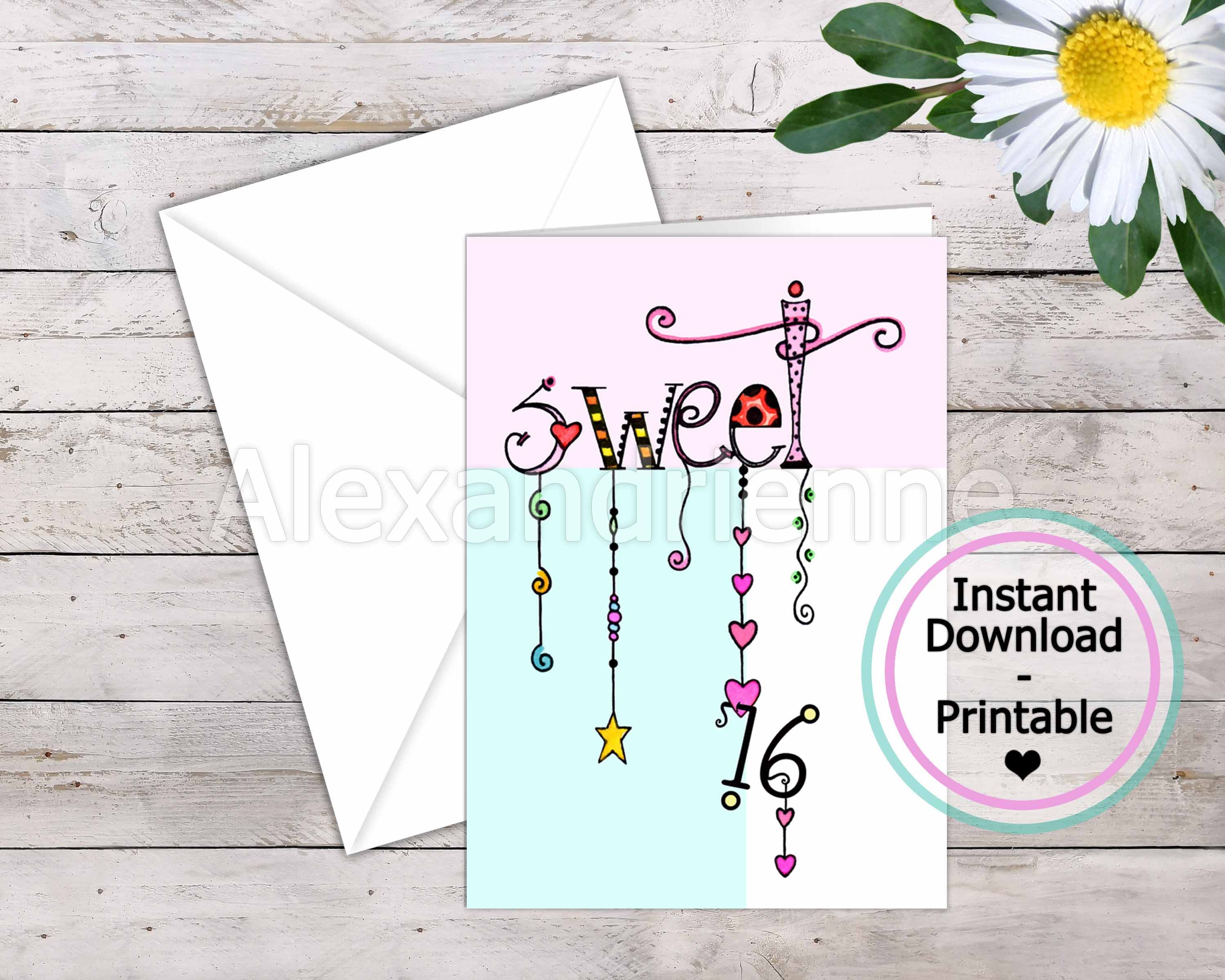 Printable Sweet 16 Dangles Greeting Card 5x7, Greeting Card, Blank Card ...