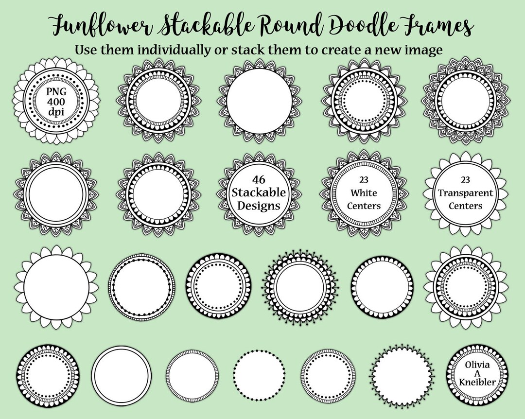 Funflower Stackable Round Doodle Frames 46 Piece Set - Personal and ...