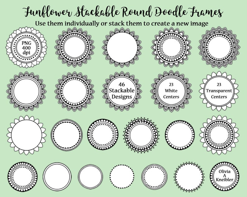 Funflower Stackable Round Doodle Frames 46 Piece Set - Personal and ...