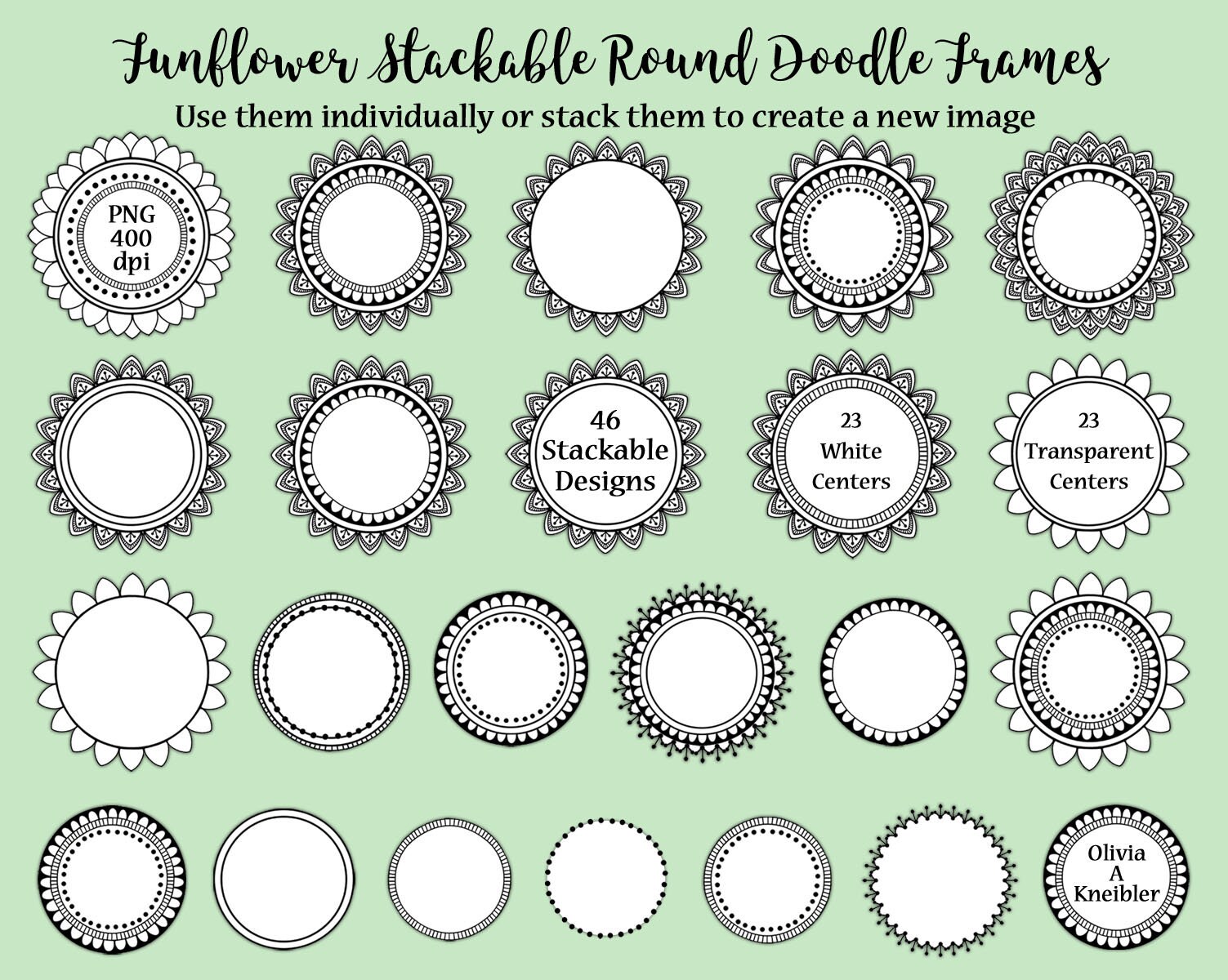 Funflower Stackable Round Doodle Frames 46 Piece Set Personal and ...